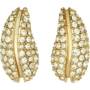 Tory Burch Small Pavé Pierced Earrings - Light Brass/crystal