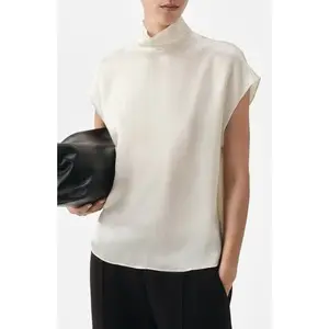 Mango Selection Mock Neck Silk-satin Top - Ecru