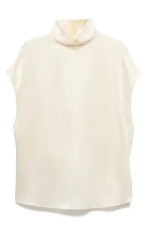 Mango Selection Mock Neck Silk-satin Top - Ecru