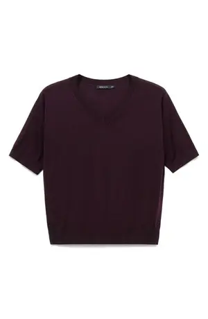 Mango V-neck Short Sleeve Wool Sweater - Wine