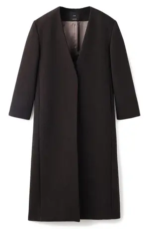 Mango Collarless Wool-blend Longline Coat
