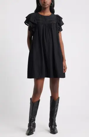 Treasure & Bond Double Ruffle Shift Dress - Black