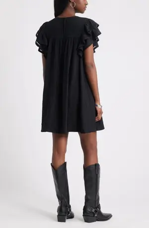 Treasure & Bond Double Ruffle Shift Dress - Black