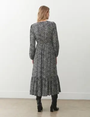 FINERY LONDON Animal Print Midi Dress - Black Dot