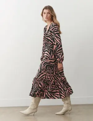 FINERY LONDON Animal Print Midi Dress - Pink Leopard