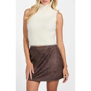 Guess Sleeveless Fuzzy Turtleneck Sweater - Natural