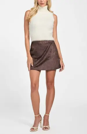 Guess Sleeveless Fuzzy Turtleneck Sweater - Natural