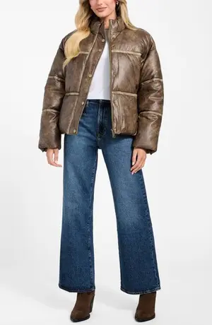 Guess Puffa Washed Faux Leather Jacket