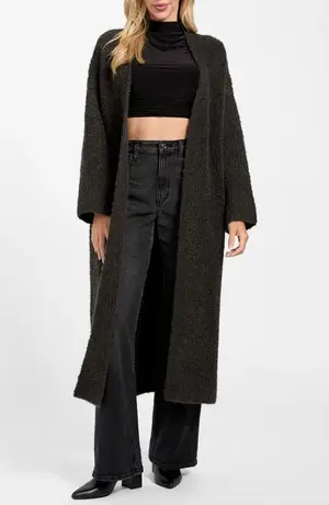 Guess Bouclé Longline Cardigan - Medium Brown