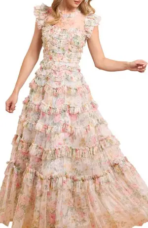 NEEDLE & THREAD Pompadour Garden Round Neck Gown