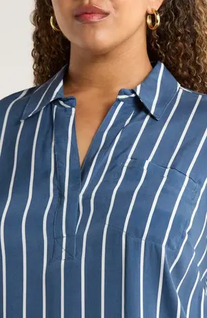 Universal Standard Button Back Stripe Johnny Collar Popover Shirt