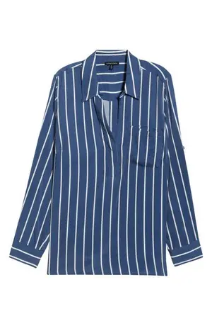 Universal Standard Button Back Stripe Johnny Collar Popover Shirt