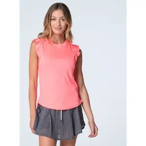 Lucky In Love Ribbed Tank Top With Ruffled Sleeves - Lava