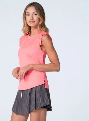 Lucky In Love Ribbed Tank Top With Ruffled Sleeves - Lava