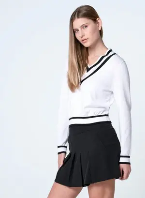 Lucky In Love Victory V-neck Cotton Sweater - White