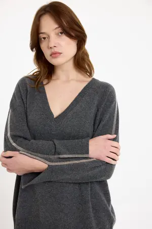 BRODIE CASHMERE Glitz Split Cuff Cashmere Sweater