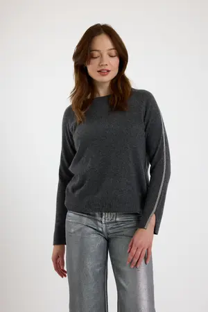 BRODIE CASHMERE Crew Neck Cashmere Sweater With Split Cuffs - Derby Grey