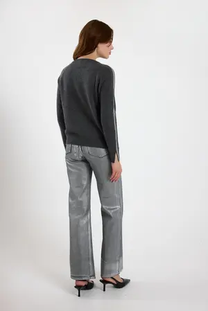 BRODIE CASHMERE Crew Neck Cashmere Sweater With Split Cuffs - Derby Grey