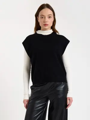 BRODIE CASHMERE Tabby Knitted 100% Cashmere Vest Black