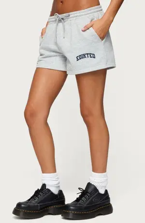 EDIKTED Graphic Cotton-blend Sweat Shorts - Gray-melange