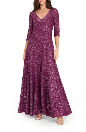 TAHARI ASL Sequin Flare Gown