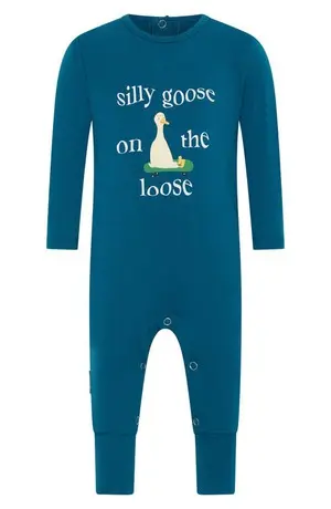 TINY TRIBE Silly Goose Cotton Graphic Romper - Blue