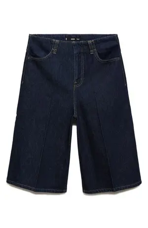 Mango Wide Leg Denim Bermuda Shorts