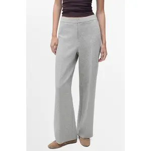 Mango Cotton Blend Straight Leg Trousers - Medium Heather Grey