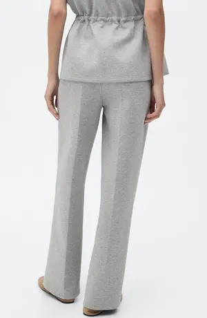 Mango Cotton Blend Straight Leg Trousers - Medium Heather Grey
