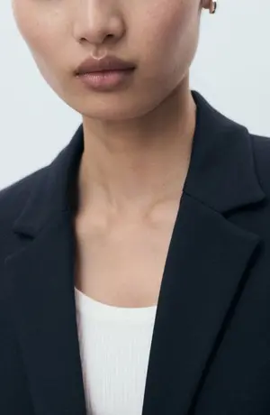 Mango Fitted Notched Lapel Blazer - Navy