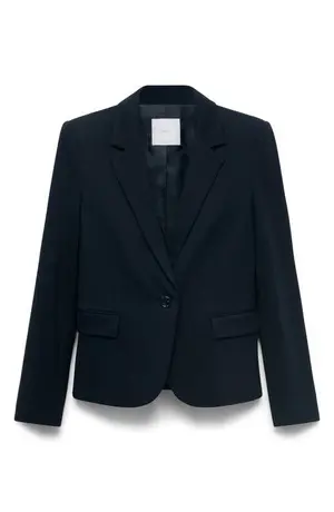 Mango Fitted Notched Lapel Blazer - Navy