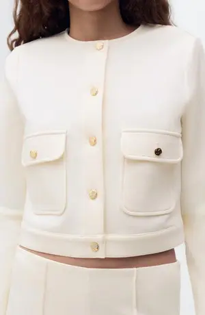 Mango Cotton-blend Cropped Utility Jacket - Ecru
