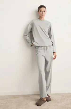 Mango Plain Cotton Pajamas - Light Grey