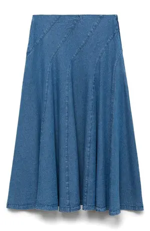 Mango Denim Paneled Midi A-line Skirt