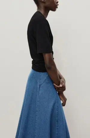 Mango Denim Paneled Midi A-line Skirt