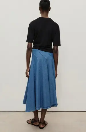 Mango Denim Paneled Midi A-line Skirt