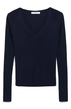 Mango V-neck Ribbed Sweater - Dark Navy