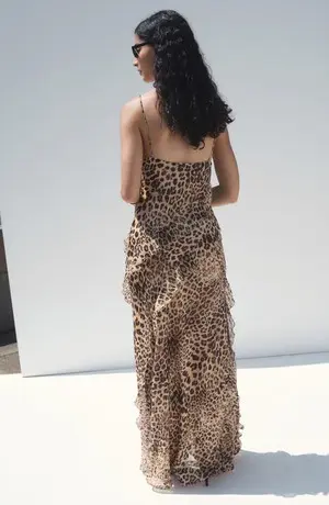 Mango Animal Print Ruffle Slip Dress