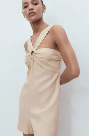Mango Linen-blend Romper With Hoop Detail
