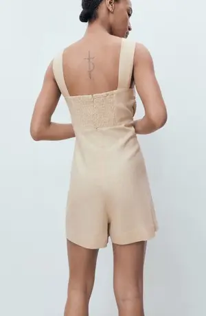 Mango Linen-blend Romper With Hoop Detail
