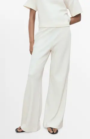 Mango Straight Fit Cotton Blend Trousers - Ecru