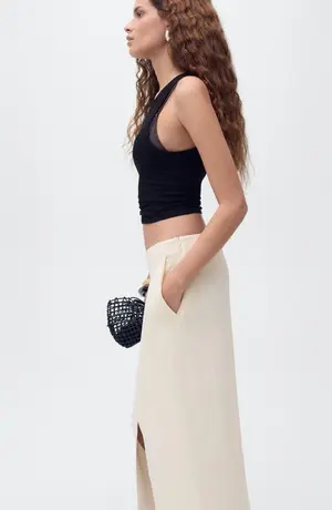 Mango Cotton Midi Skirt With Slit
