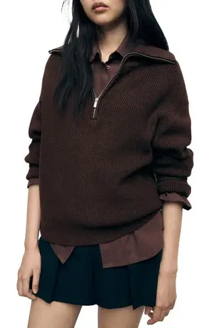 Mango Half Zip Sweater - Chocolate