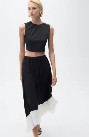 Mango Pleated Asymmetric Maxi Skirt