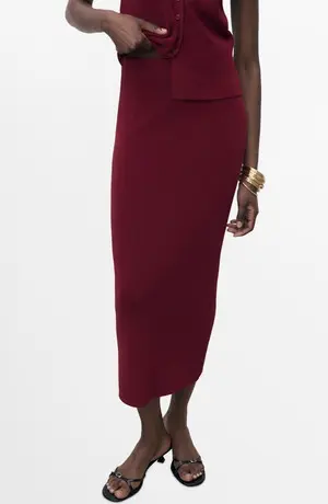 Mango Knit Midi Skirt - Wine