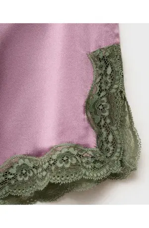 Mango Contrast Lace Trim Stretch Silk Pajama Shorts - Plum