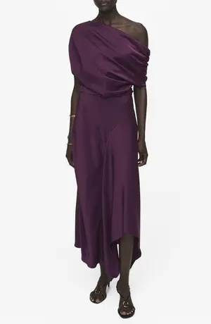 Mango Asymmetric One-shoulder Midi Dress - Purple