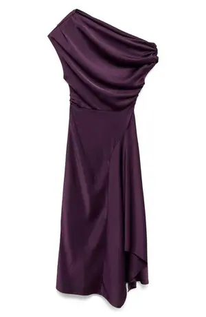 Mango Asymmetric One-shoulder Midi Dress - Purple