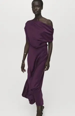 Mango Asymmetric One-shoulder Midi Dress - Purple