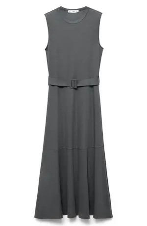 Mango Belted Sleeveless Midi Dress - Medium Heather Grey